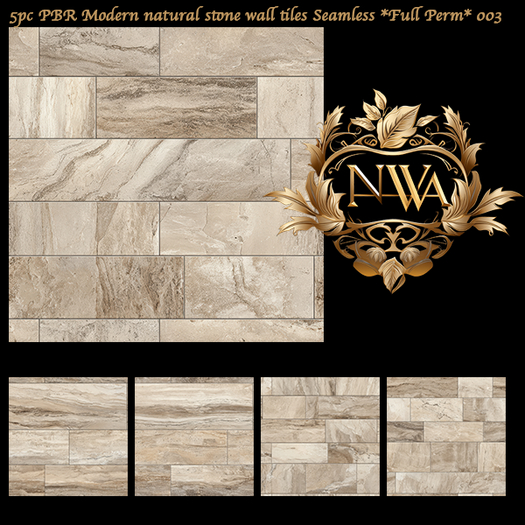 Second Life Marketplace - 5pc PBR Modern natural stone wall tiles Seamless *Full Perm* 003